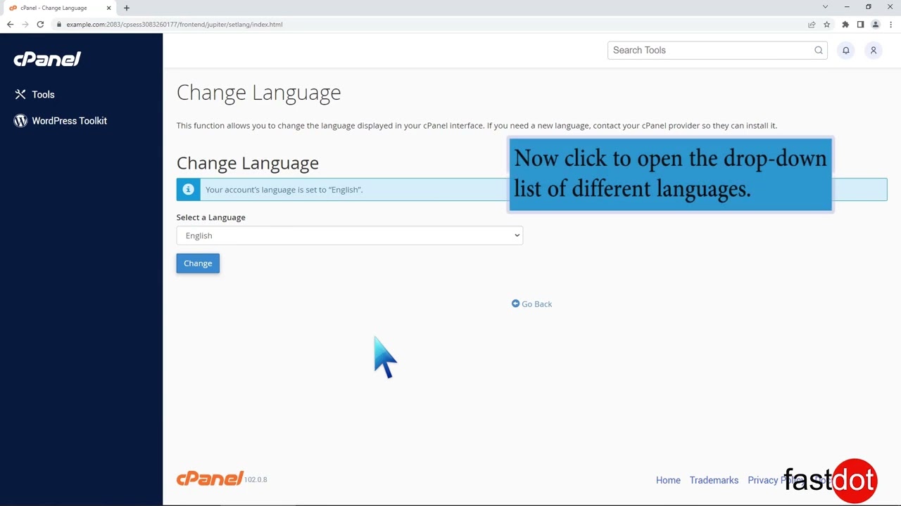 How to change the language in cPanel