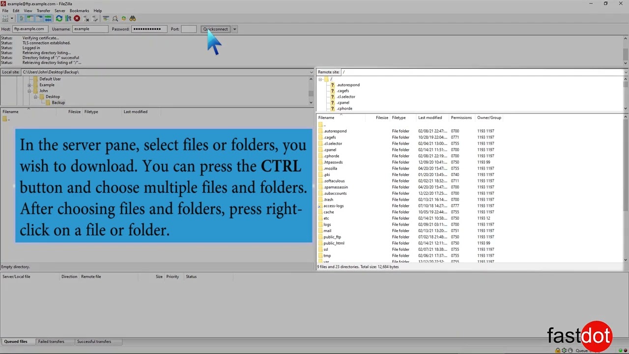How to download files and folders to your computer using FileZilla
