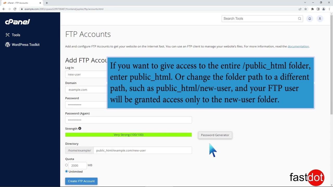 How to create a File Transfer Protocol FTP Account in cPanel
