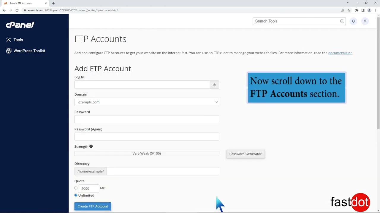 How to change the password of the File Transfer Protocol FTP Account in cPanel