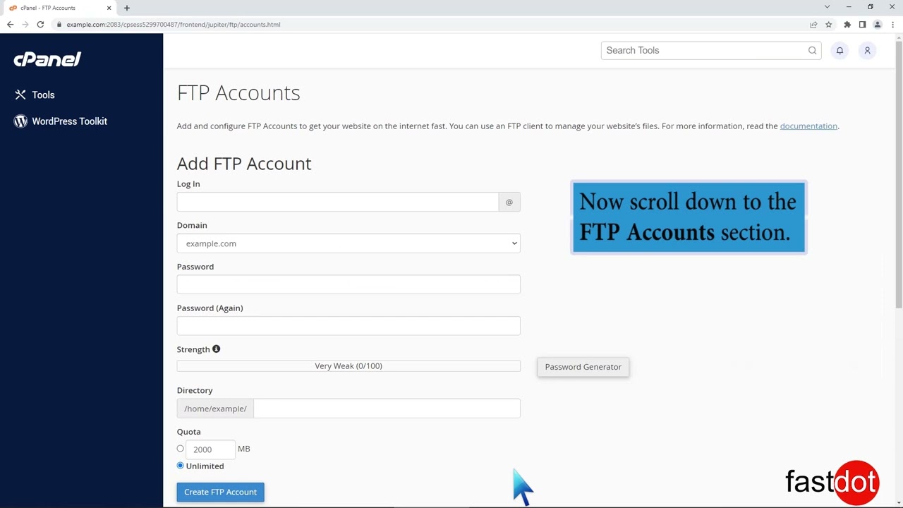 How to change the FTP User Quota in cPanel