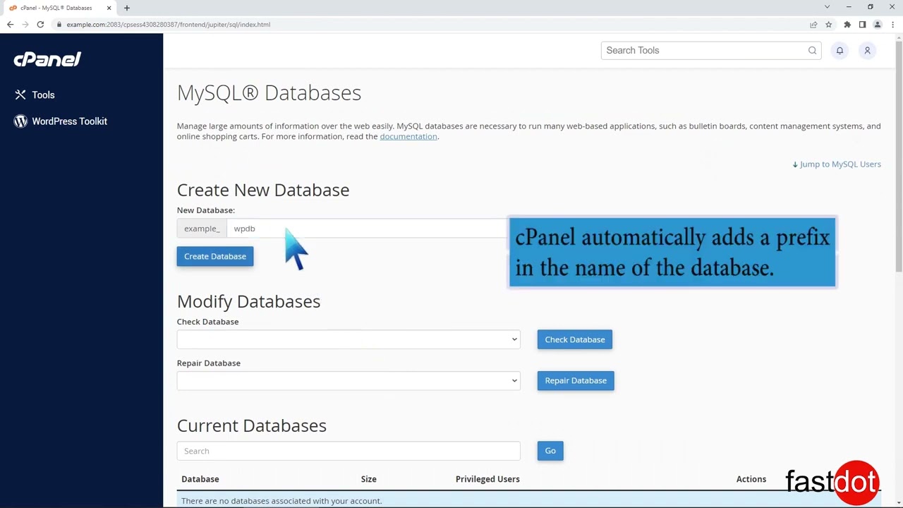 How to create a database in cPanel